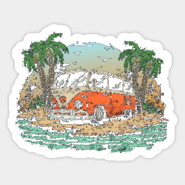 Summer Trip Vintage Old Wagon Car - Summer - Sticker | TeePublic