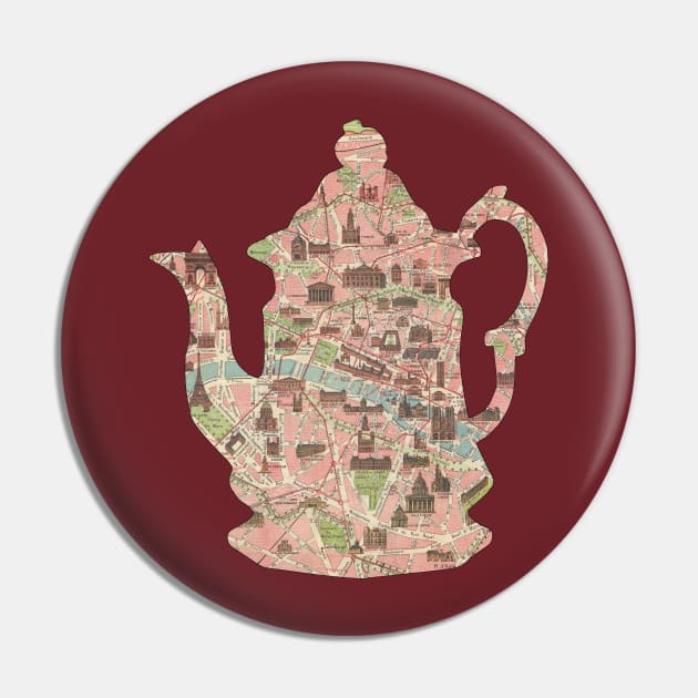 French Teapot cut from 1911 Tourist Map of Paris - Teapot - Pin | TeePublic