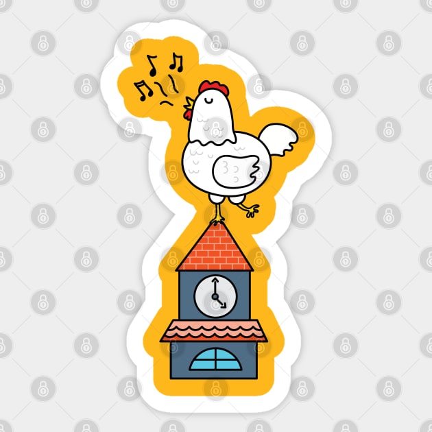 cute rooster on top of clock tower - Rooster - Sticker | TeePublic