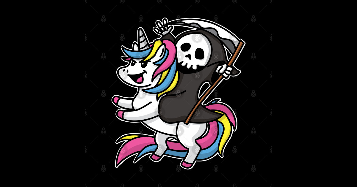 Death Riding Unicorn Cute but Scary Playful Kawaii Halloween - Death ...