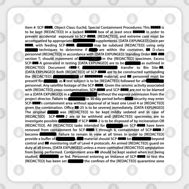 SCP Redacted Document v2 - Redacted - Sticker | TeePublic