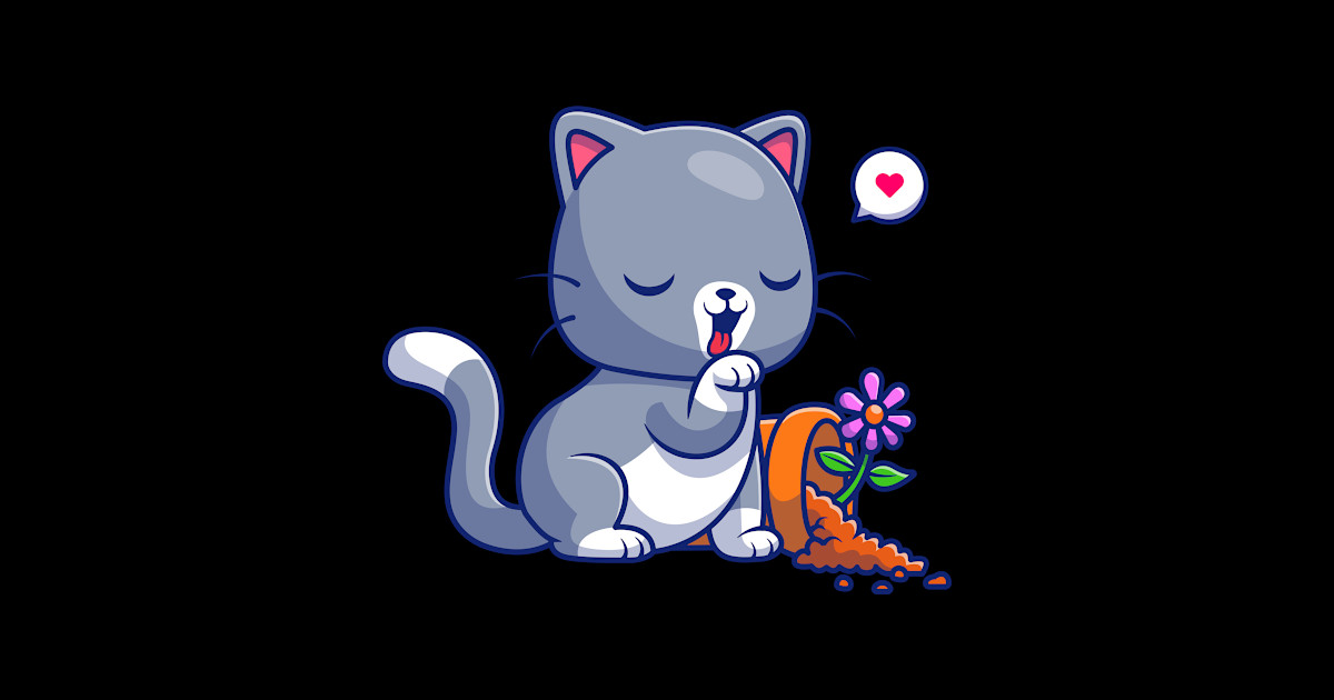 Cute Cat Break Pot Cartoon - Cute Cat Break Pot Cartoon - Posters and ...