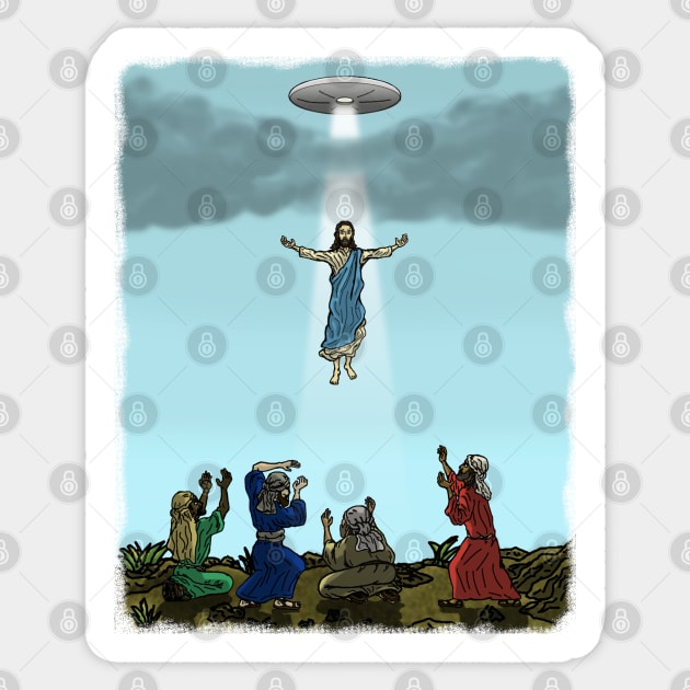 Jesus Rising Into UFO - Scifi - Sticker | TeePublic