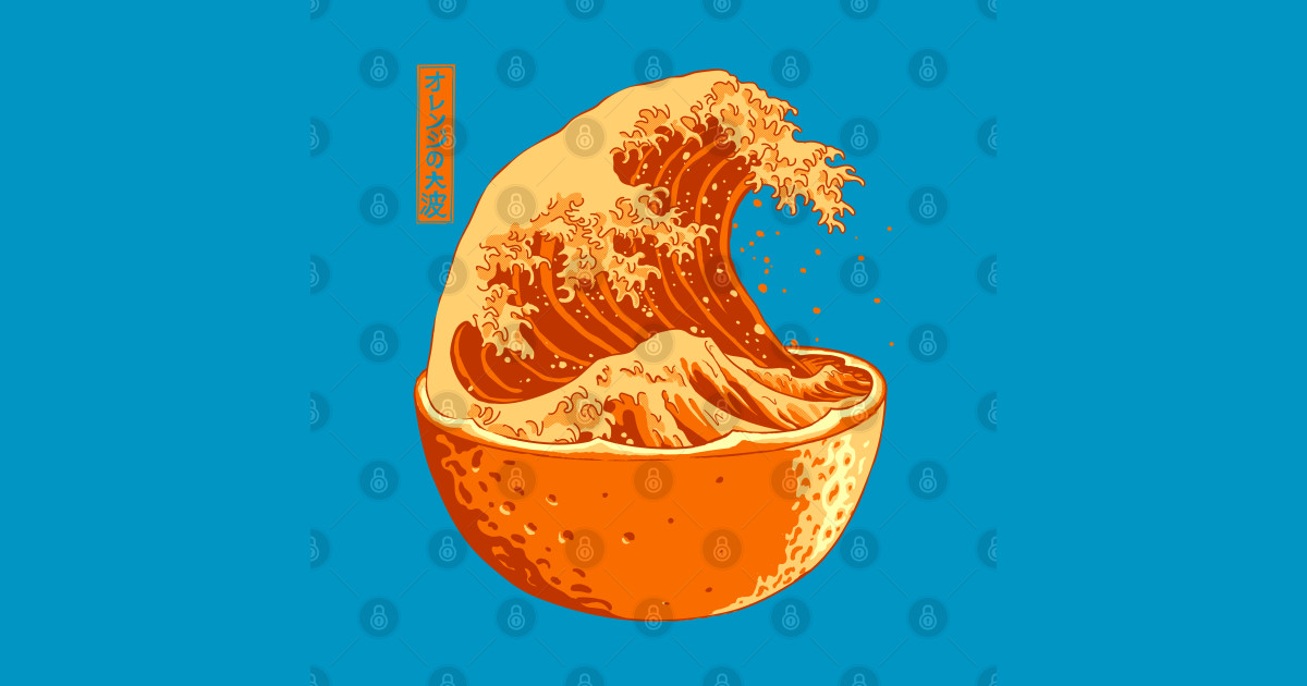 The Great Wave of Orange Juice - The Great Wave Off Kanagawa - T-Shirt ...
