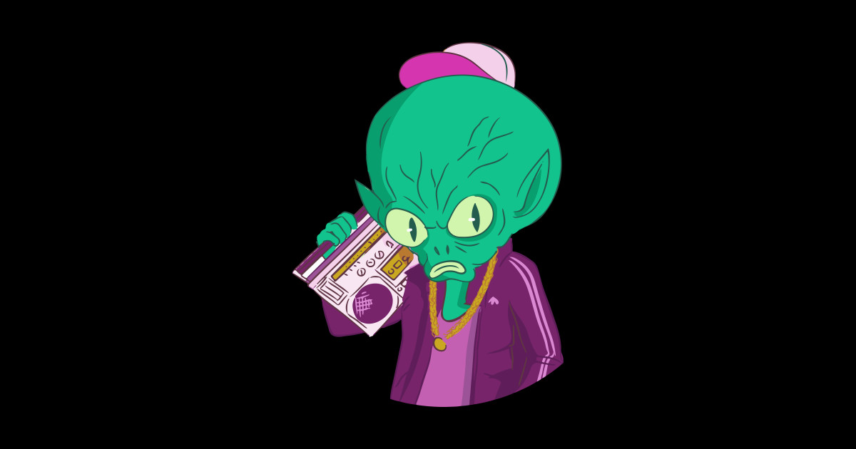 Old School Hip Hop Alien with Boombox - Hip Hop Alien - Sticker | TeePublic