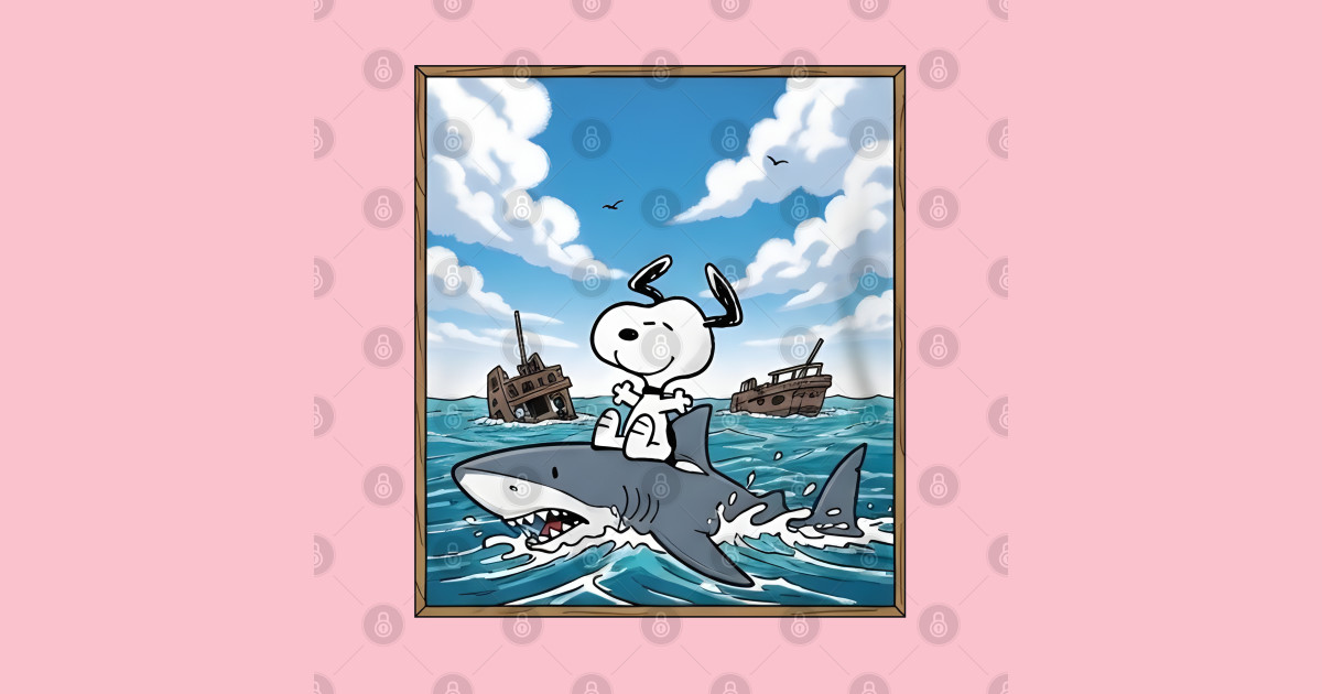 Snoopy riding Shark - Snoopy - T-Shirt | TeePublic