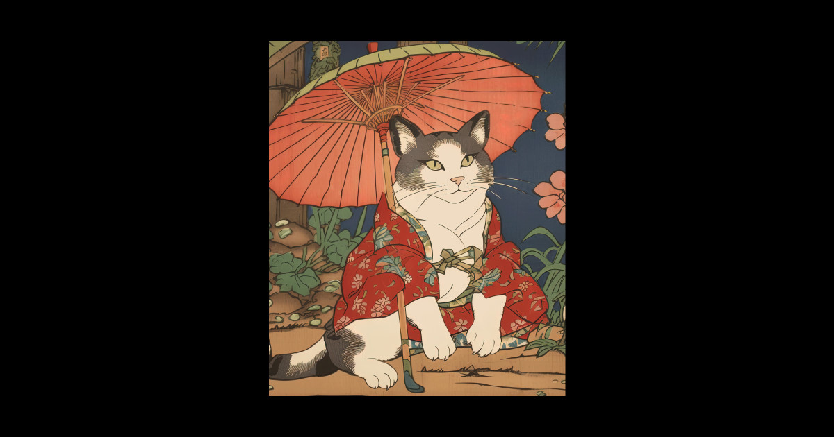 Kawaii Geisha cat vintage japanese art - Cat - Sticker | TeePublic