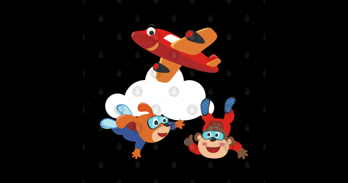 Vector illustration of a cute skydiver monkey and dog - Skydiving Theme ...
