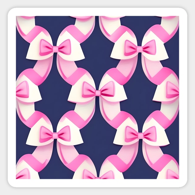 Preppy pink bows on navy blue pattern - Preppy - Sticker | TeePublic