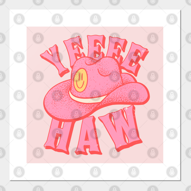 Yeehaw | Pink Cowboy hat with Yellow Smiley Face Cowgirl YEE HAW ...