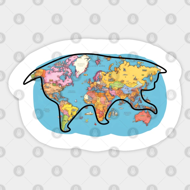 World Map Cat - World Map Cat - Sticker | TeePublic