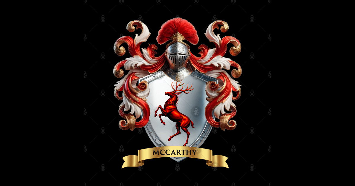 McCarthy Family Crest – Proud Ancestral Coat of Arms with Stag Emblem ...