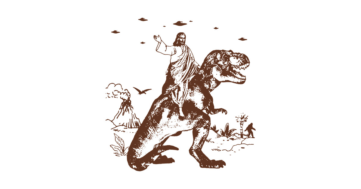 Jesus Riding Dinosaur - Jesus Riding Dinosaur - T-Shirt | TeePublic
