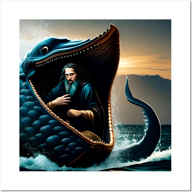 The prophet Jonah swallowed by a giant fish. inside the whale - Hebrew ...