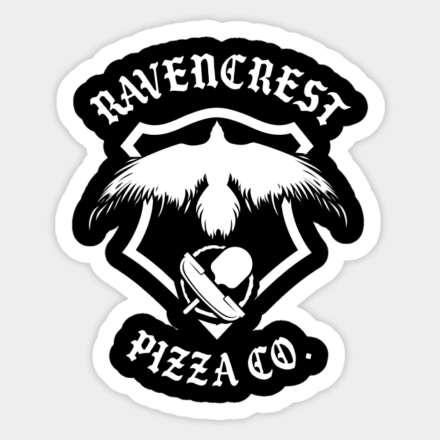 Ravencrest Logo White - Ravencrest Pizza - Sticker | TeePublic