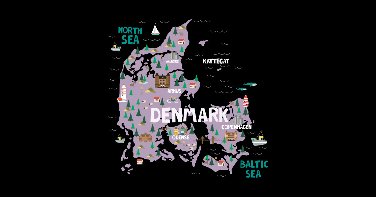 Denmark illustrated map - Denmark - Posters and Art Prints | TeePublic