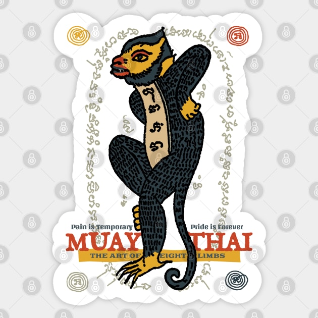 Muay Thai Sak Yant Monkey Tattoo - Monkey Tattoo - Sticker | TeePublic