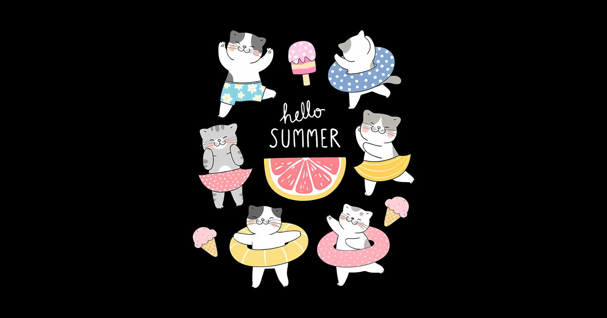 Hello Summer Cats In Pool Float Beach Vacation Animal Lover - Hello ...