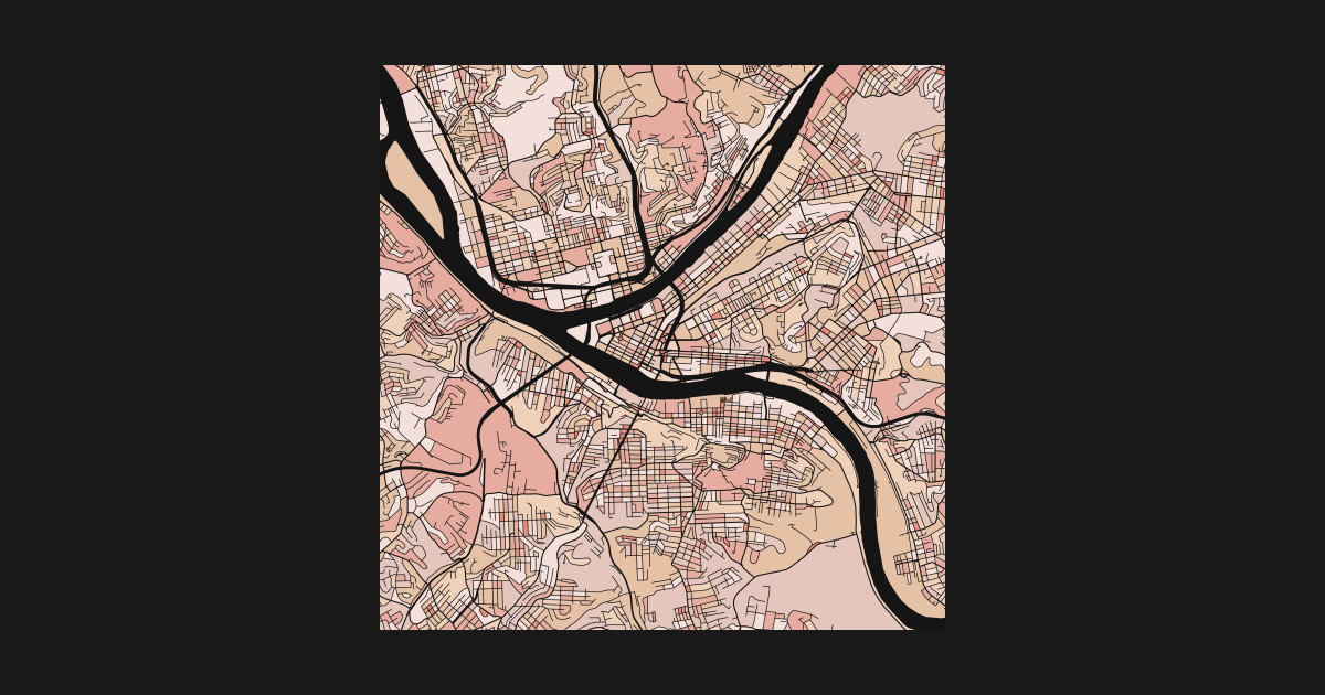 Pittsburgh Map Pattern in Soft Pink Pastels - Pittsburgh Map - T-Shirt ...