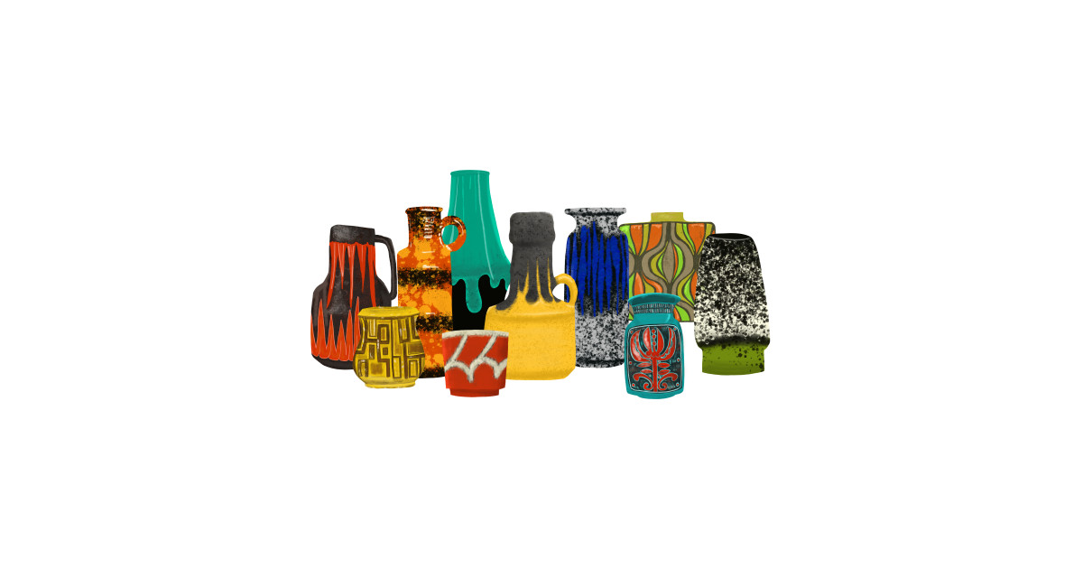 Mid mod pottery collection horizontal - Pottery - T-Shirt | TeePublic