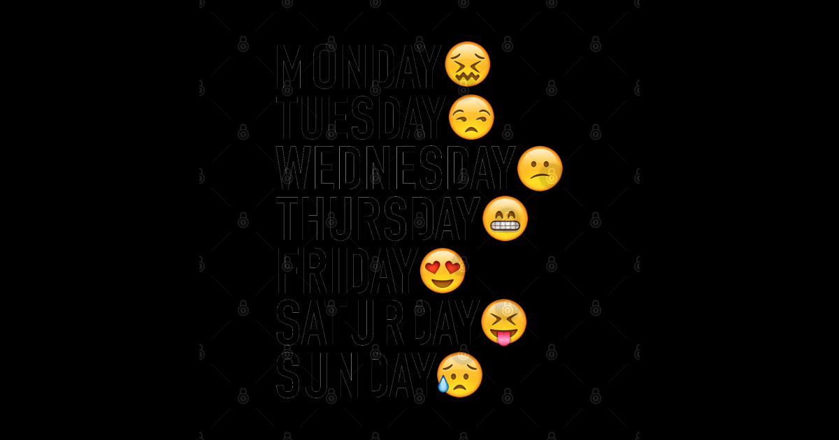 Moods of the Week Expressed Through Emojis (Black) - Emoji - Pin ...