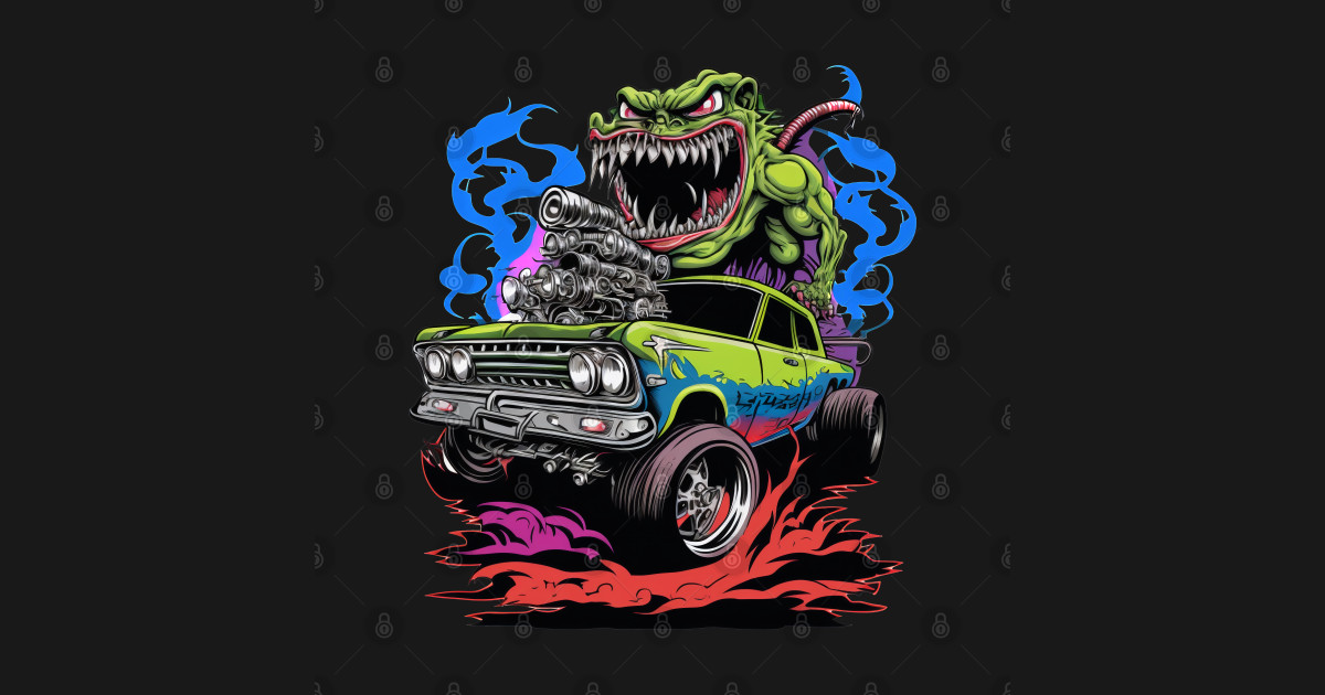 Monster Hot Rod Green Meanie Street Racer Cartoon Retro Design - Street ...