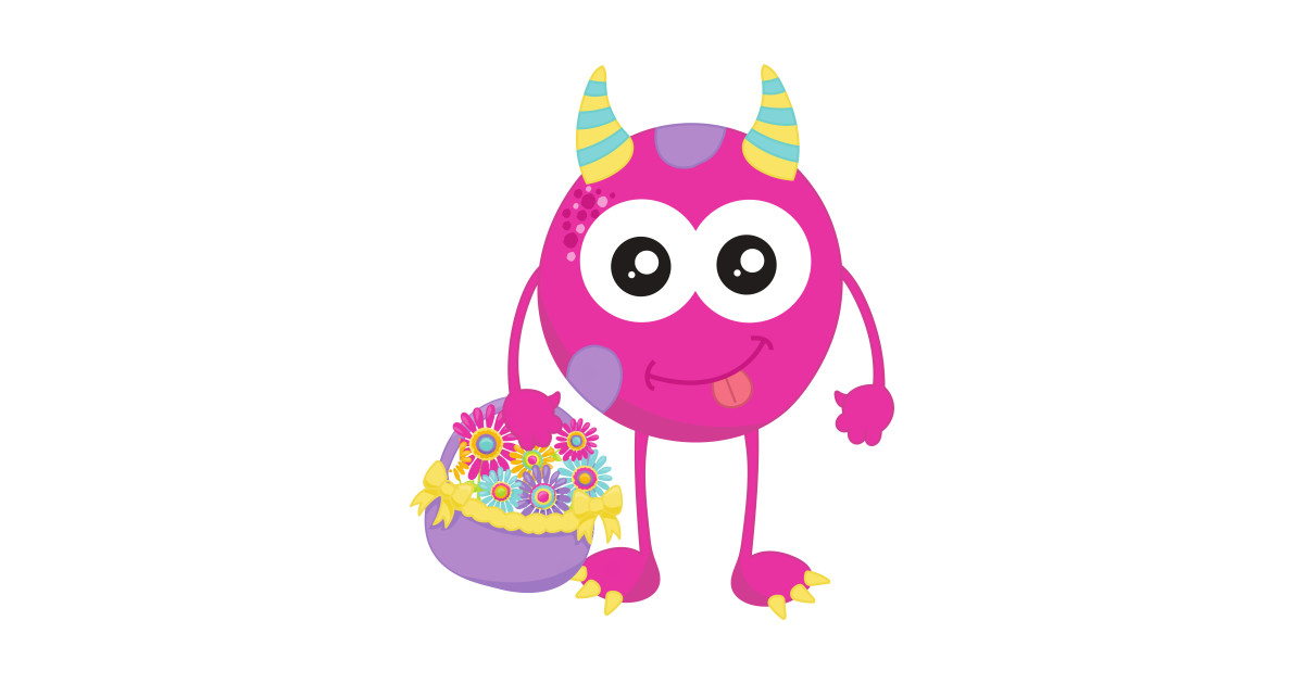 Spring Monster, Pink Monster, Horns, Flowers - Cute Monster - Long ...