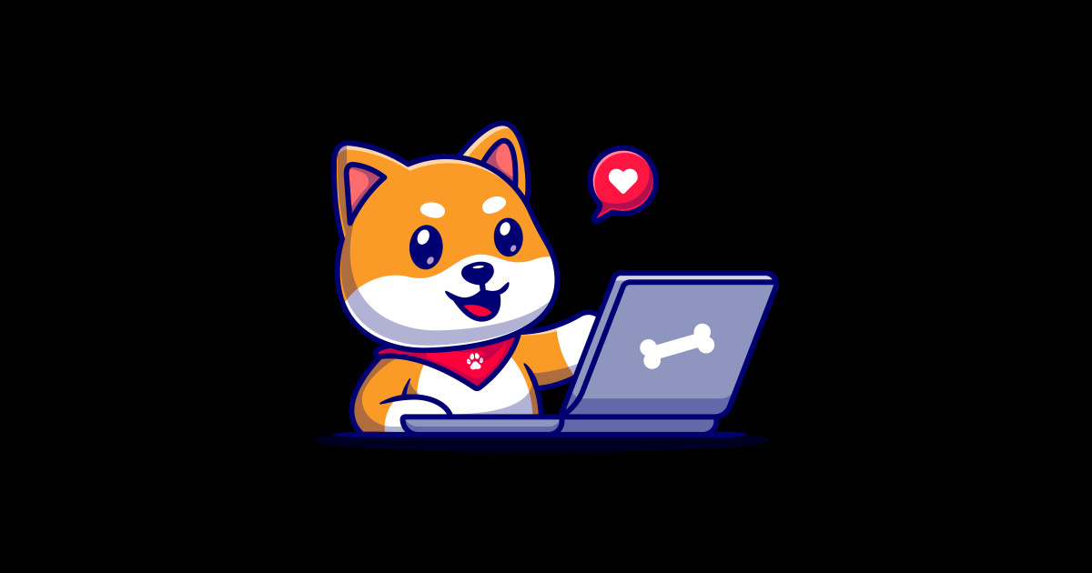 Cute Shiba Inu Dog Working On Laptop Cartoon - Cute Shiba Inu Dog ...