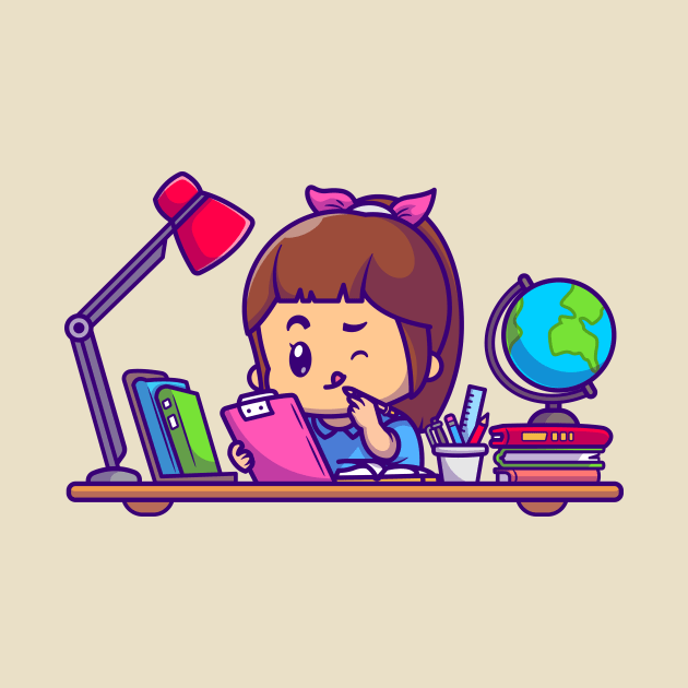 Cute Girl Study With Books Cartoon - Cute Girl Study With Books Cartoon ...