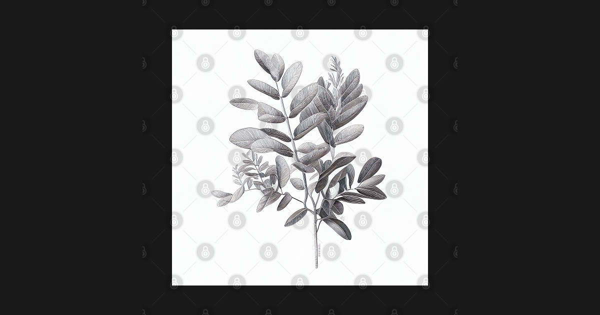 Black And White ZZ Plant Drawing Illustration - Zz Plant - T-Shirt ...