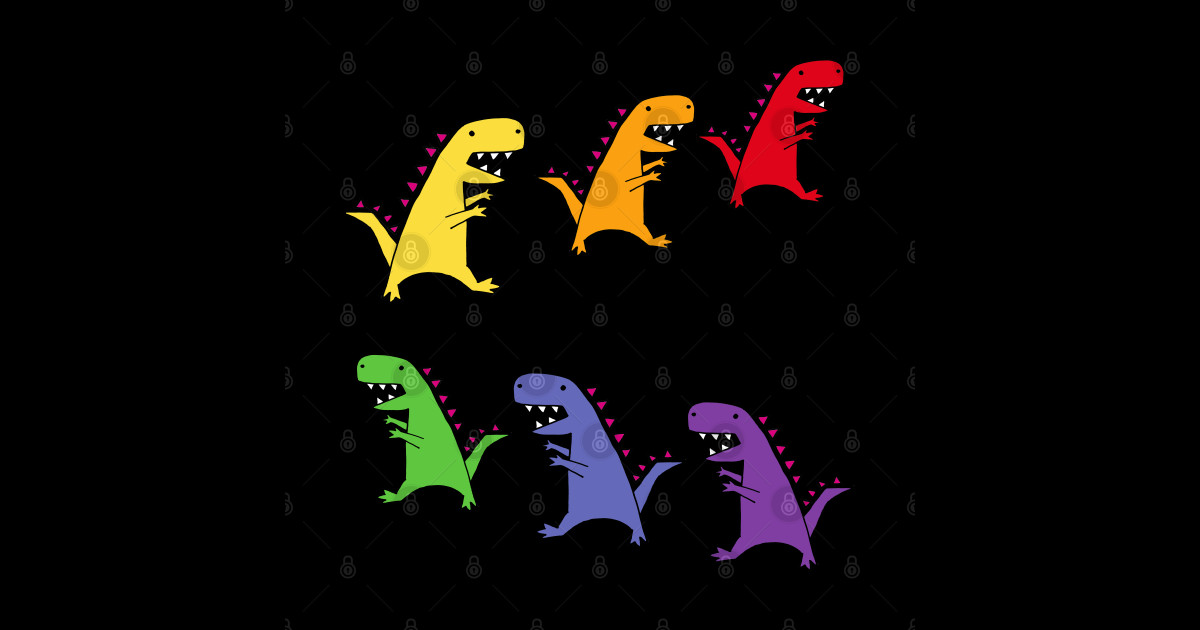 Funny Colorful T-rex Dinosaurs Chasing each other - Trex - Posters and ...