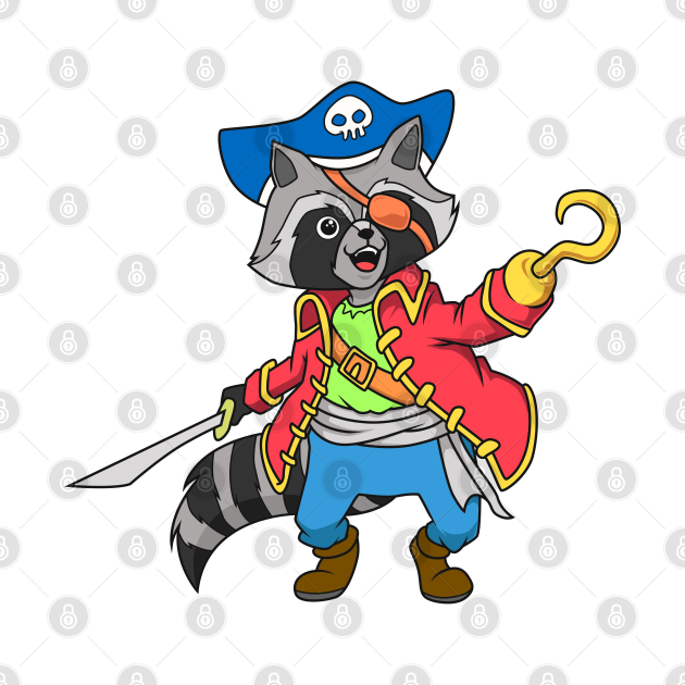 Captain Raccoon - Pirate Raccoon - Raccoon Cartoon - T-Shirt | TeePublic
