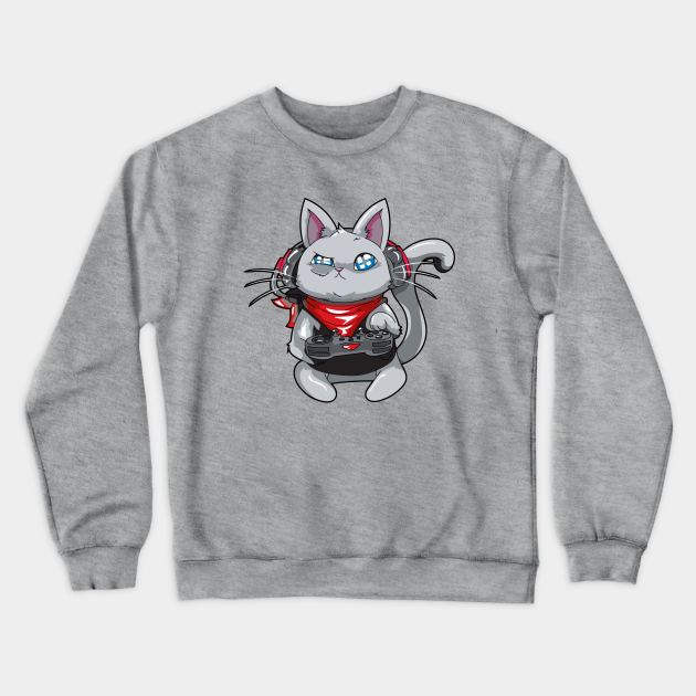 Funny Gamer Cat playing videogames - Gaming Cat - Crewneck Sweatshirt ...
