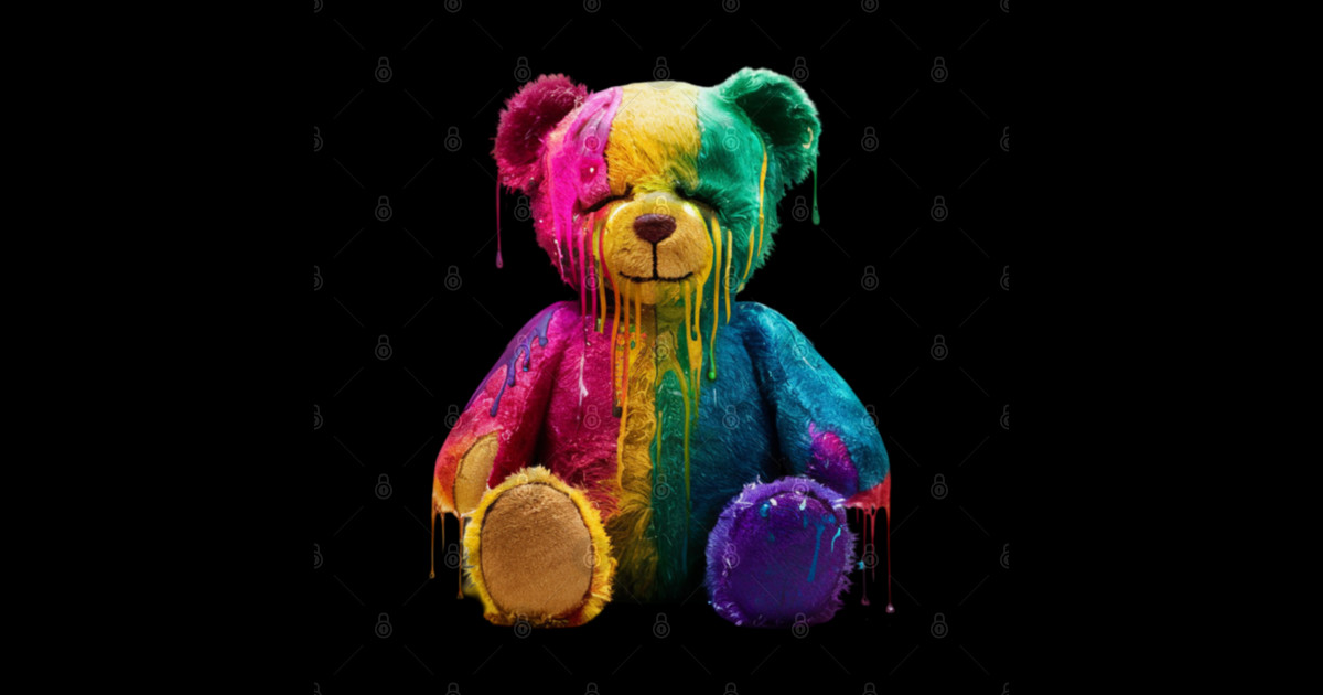 Colour Dripping Teddy Bear - Teddy Bear - Sticker | TeePublic