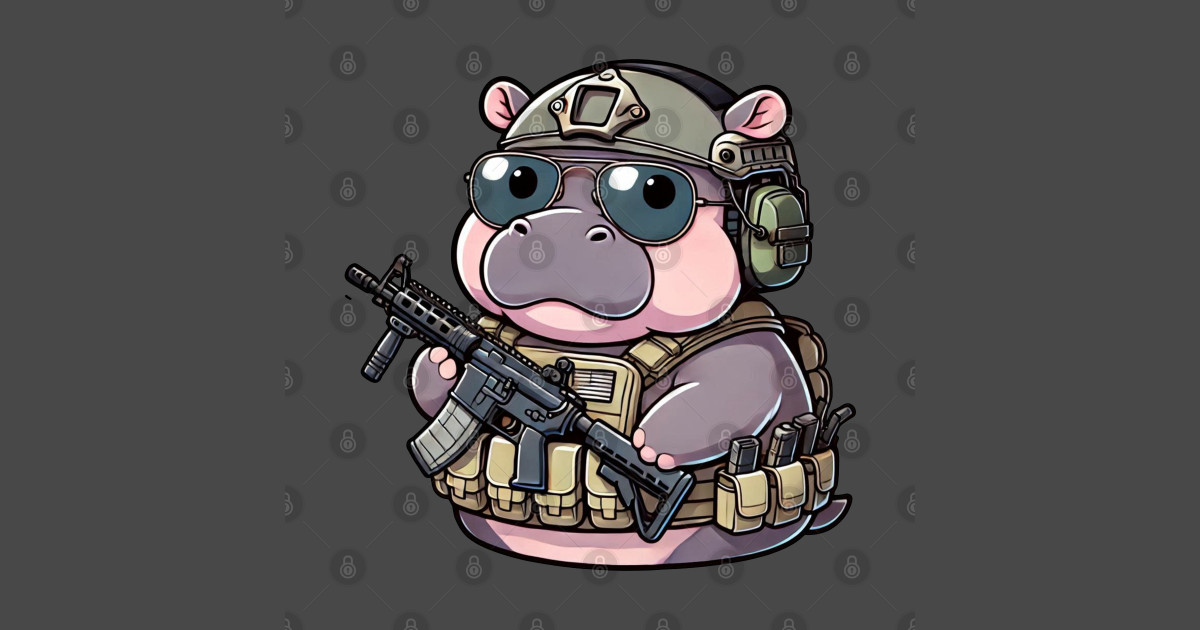 Tactical Hippo - Hippopotamus - T-Shirt | TeePublic