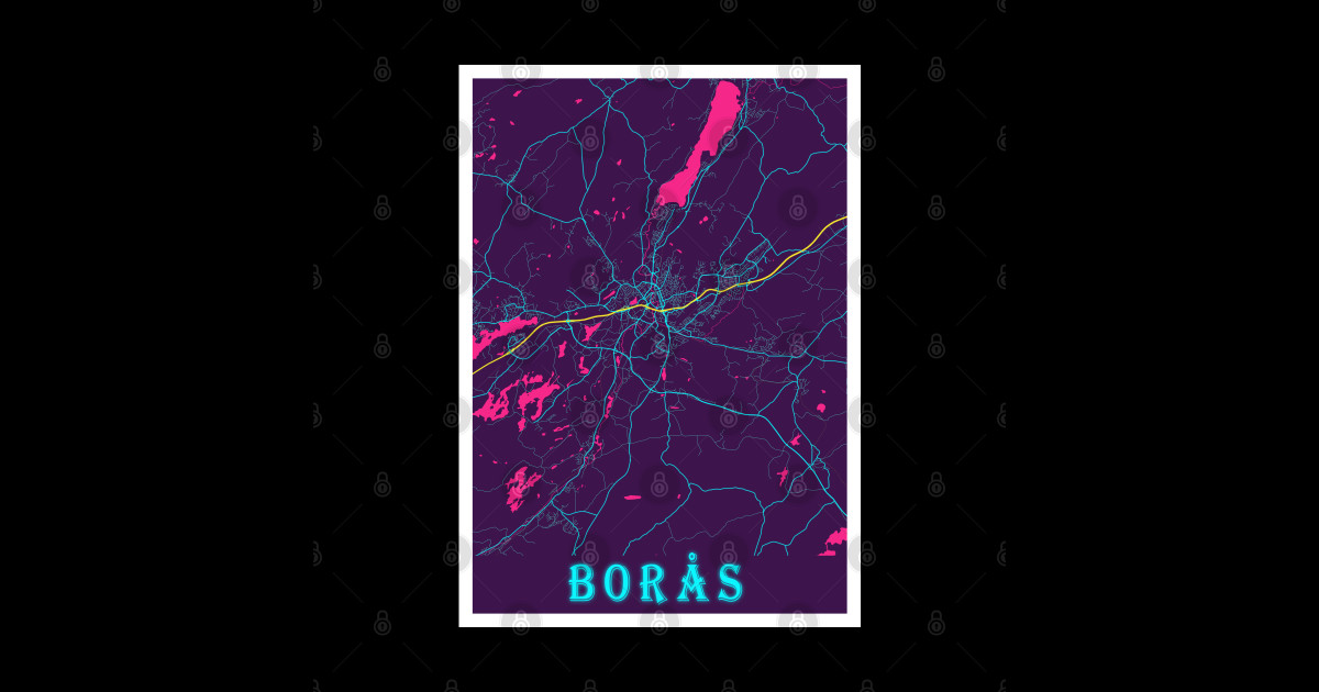 Borås Neon City Map, Borås Minimalist City Map Art Print - Bors Neon ...