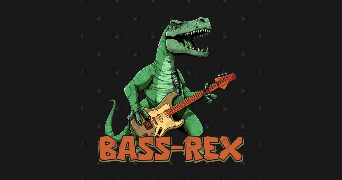 Bass Rex Funny Dinosaur Playing Bass Guitar - Bass Rex Dinosaur - T ...