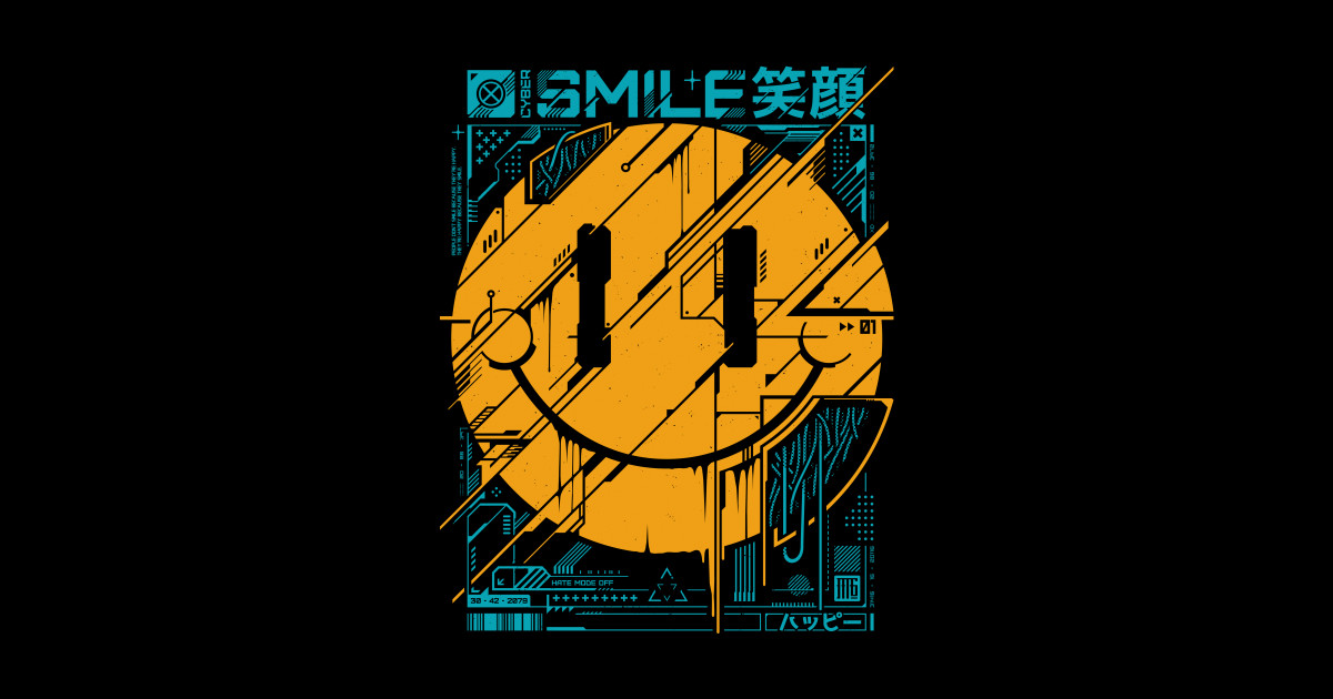 Cyber Smile - Smiley Face - Sticker | TeePublic