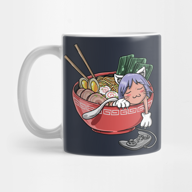Cute Kawaii Chibi Anime Cat Gamer Ramen Noodles Gift - Soup - Mug ...