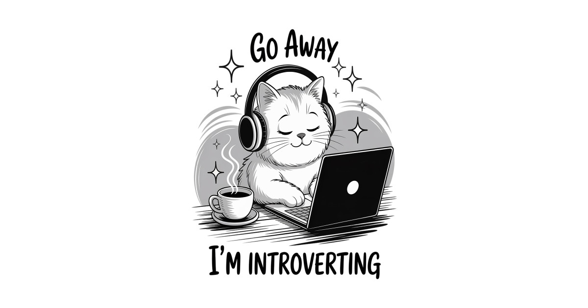 Introvert Cat with Coffee on Computer Antisocial Emo Goth - Introvert ...
