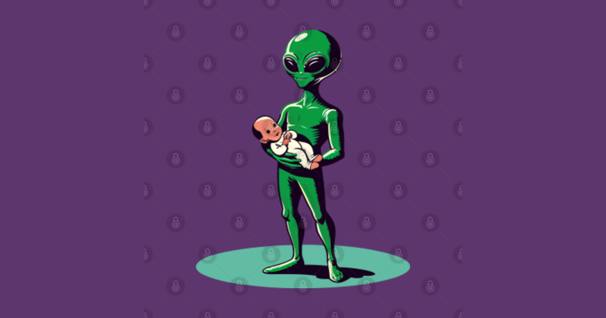 Alien carrying a human baby - Alien - T-Shirt | TeePublic