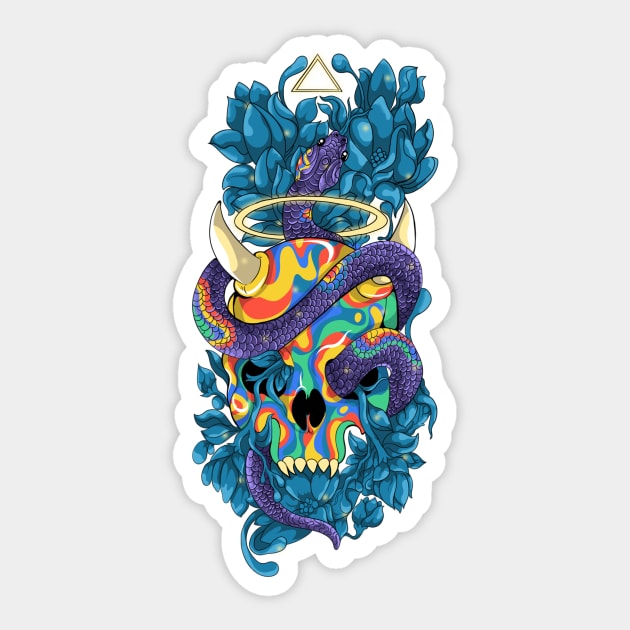 Skull in Nature - Psychedelic Skull - Sticker | TeePublic