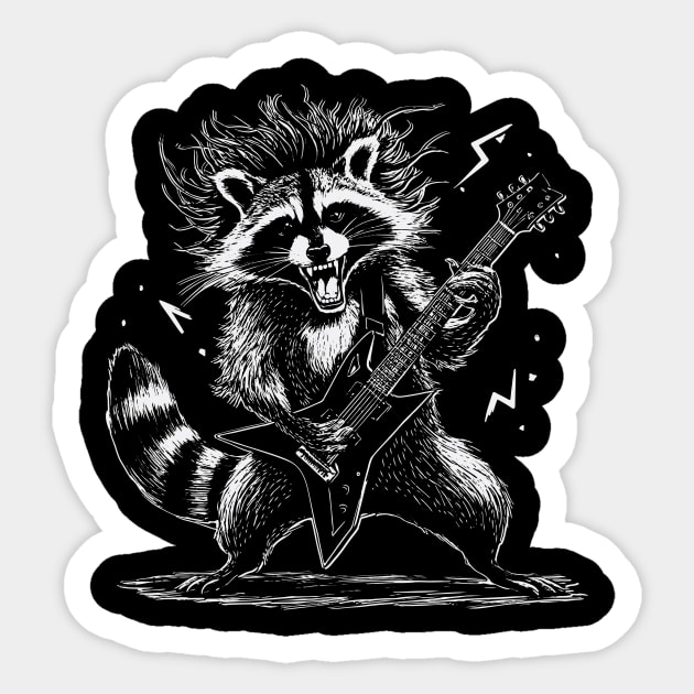 Raccoon Playing Rock Guitar - Raccoon - Sticker | TeePublic