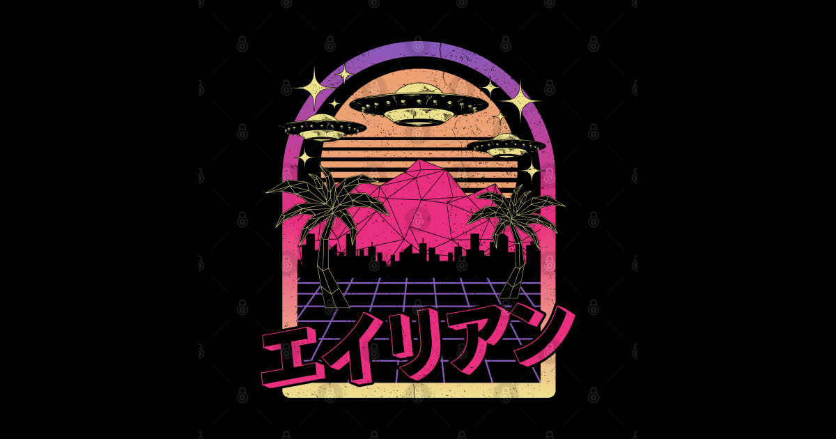 Vaporwave UFO Alien Invasion - Ufos - Sticker | TeePublic