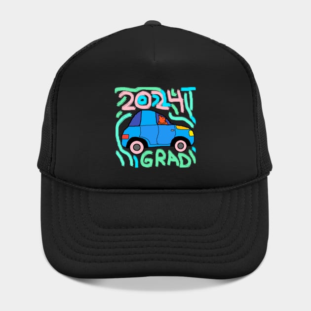 pixel art 2024 grad cat driving car - Pixel Art - Hat | TeePublic
