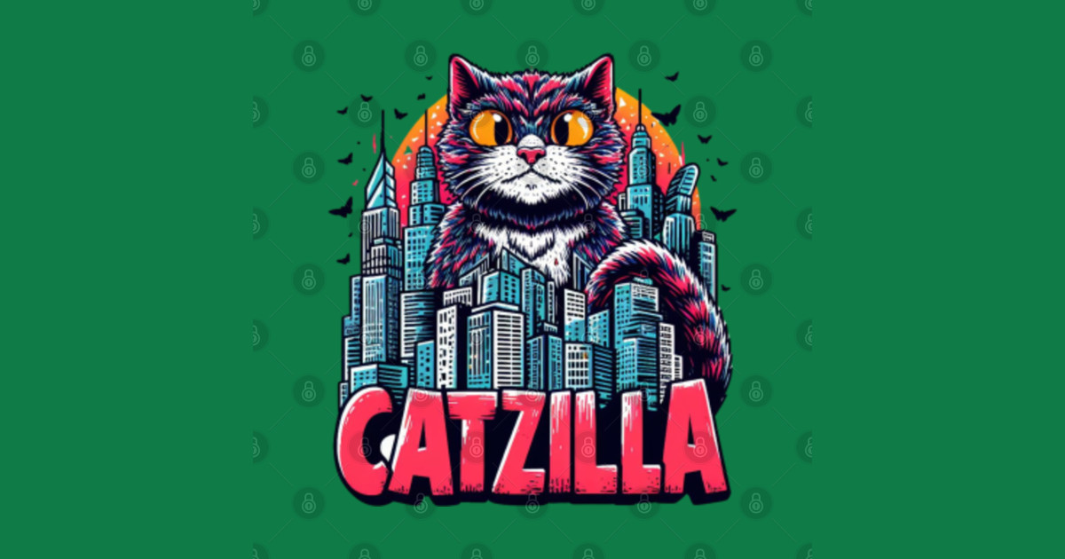Retro Vintage Catzilla Funny Cat - Funny Cat - T-Shirt | TeePublic