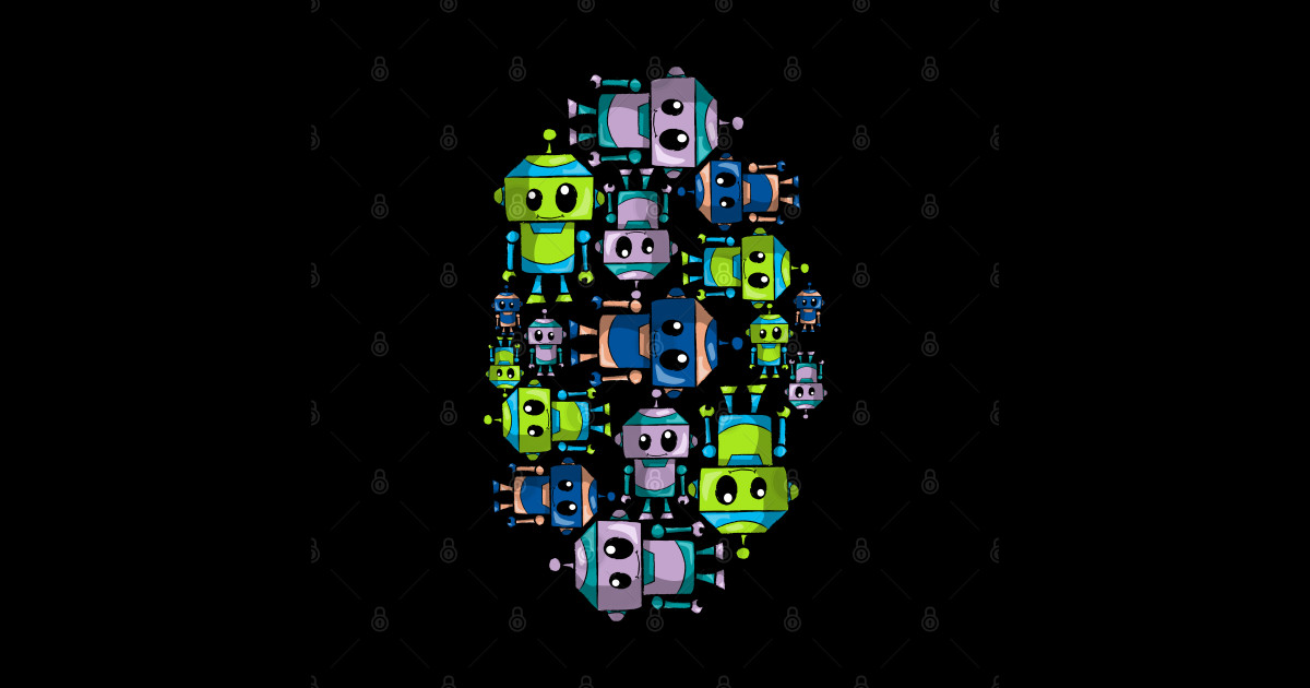 Whimsical Robot Stack – Colorful Cartoon Robot Pile - Robot Stack ...
