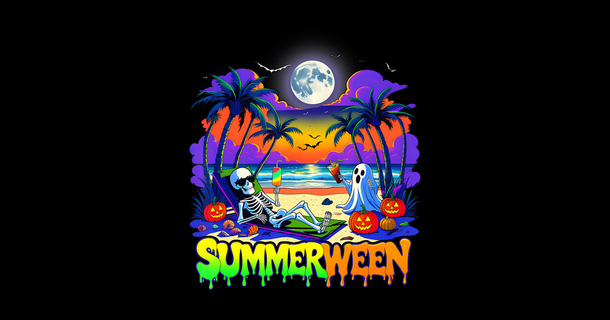 Summerween Skeleton Ghost Beach Spooky Halloween - Summerween Skeleton ...