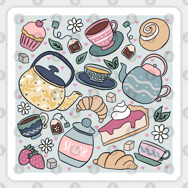 Cute tea party a fun tea time pattern - Tea Party - Sticker | TeePublic