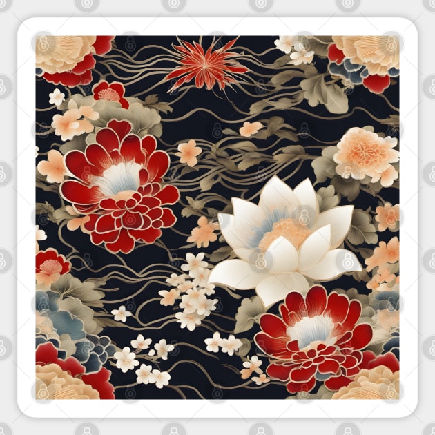 Japanese Lotus Flower Kimono Pattern - Lotus Flower Pattern - Sticker ...